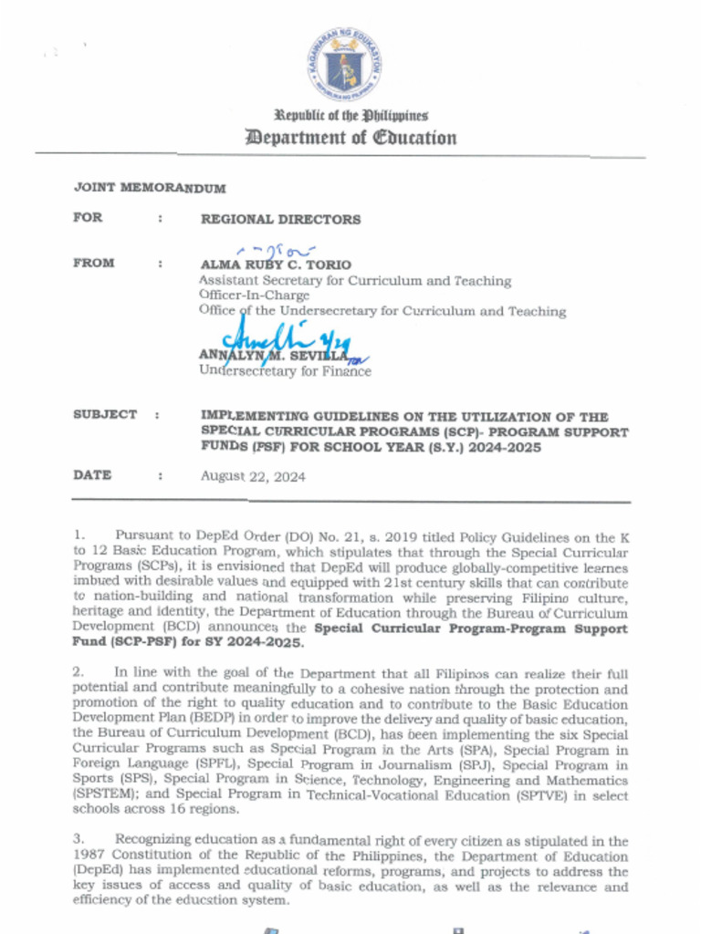 Implementing Guidelines On The Utilization of The Special Curricular ...
