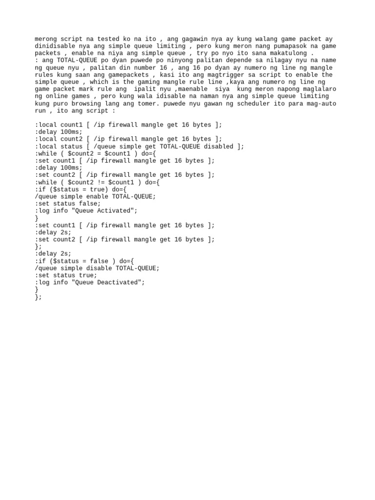 Auto Enable-Disable Simple Queue Script | PDF