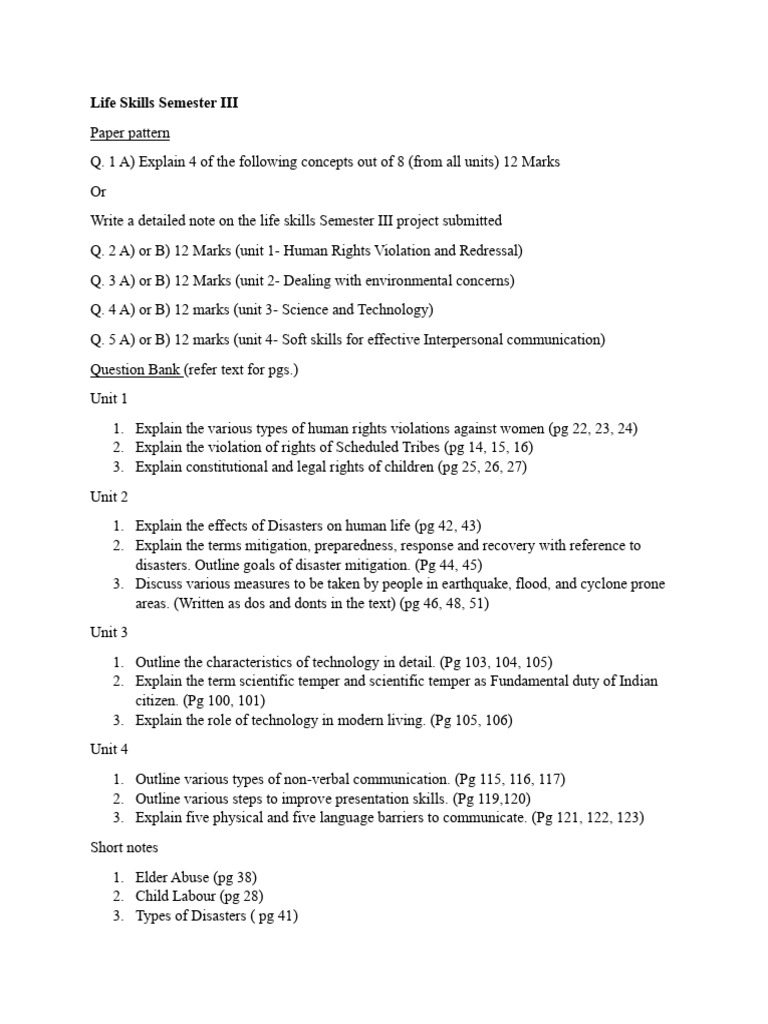 Life Skills QB Sem III | PDF