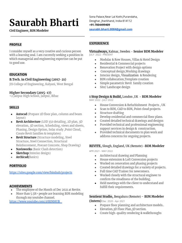 Saurabh Bharti 2024 Resume | PDF | Building Information Modeling ...