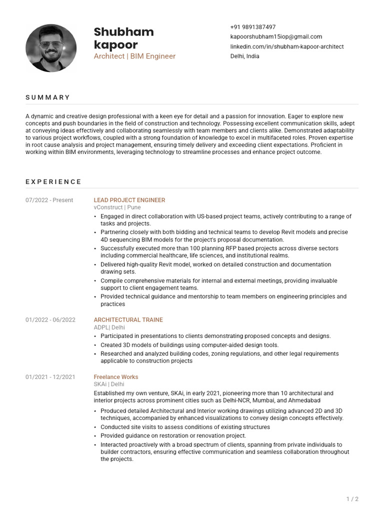 Shubham kapoor - Architect _ BIM Engineer - Resume_2024 | PDF ...