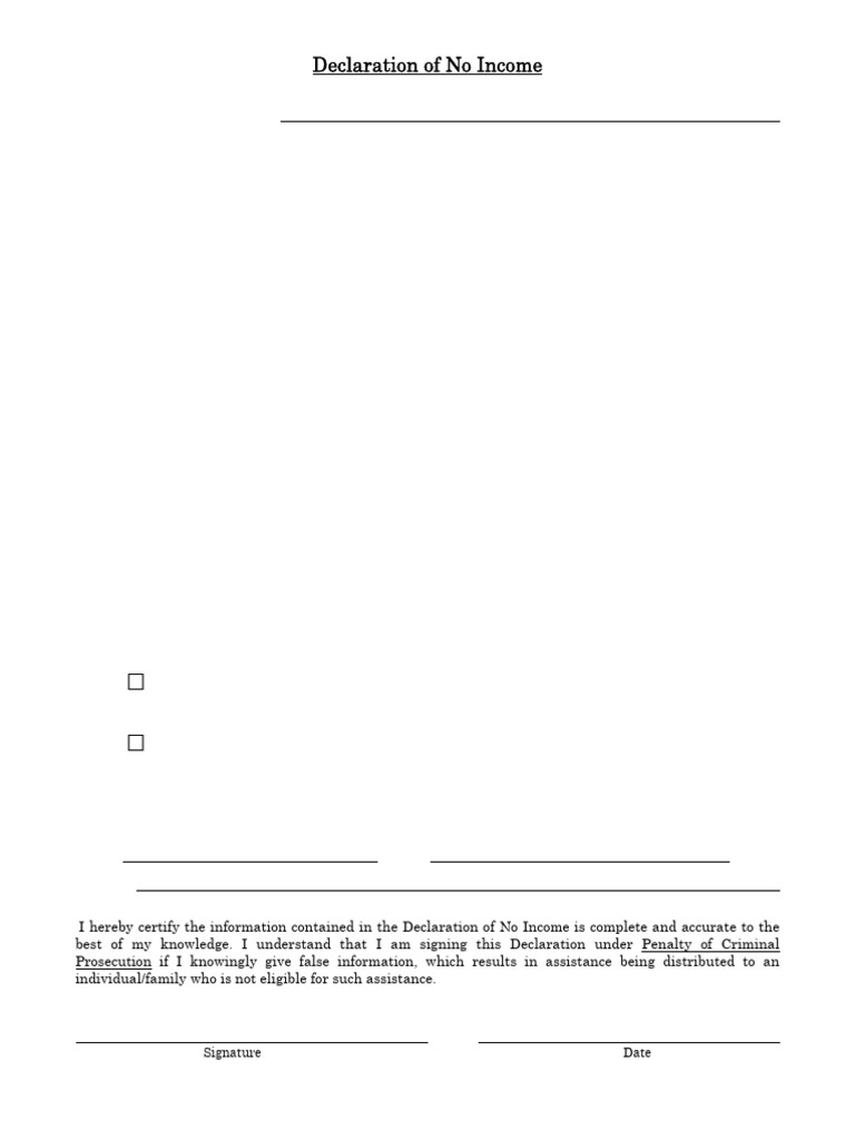 Declaration of Zero Income and No Child Support | PDF | Income | Social ...