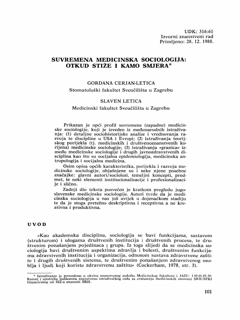 Suvremena Medicinska Sociologija | PDF