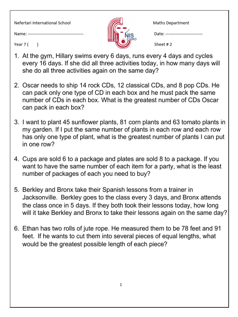 Math Problems on GCD and LCM | PDF