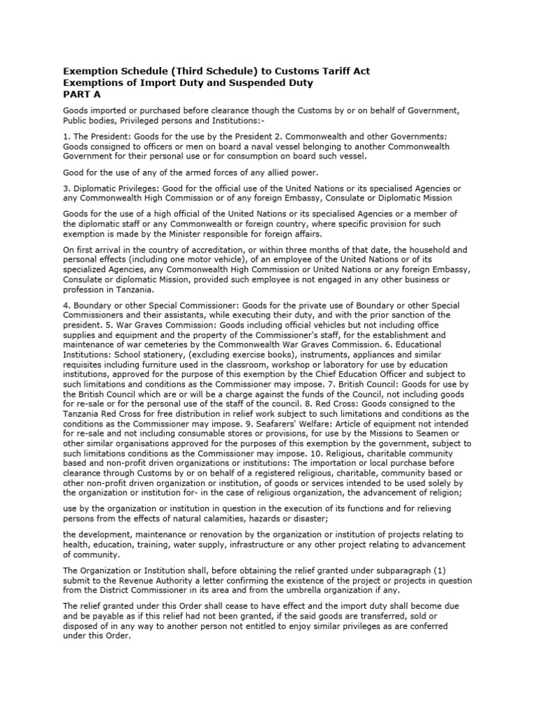 En 1636186185 Exemption Schedule | PDF | Diplomatic Mission