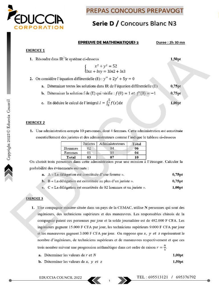 Concours Prepavogt D N4 Maths | PDF