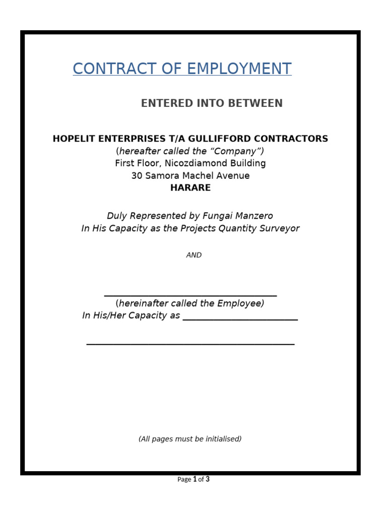 Contract of Employment All Trades and Subcon | PDF | Employment | Justice