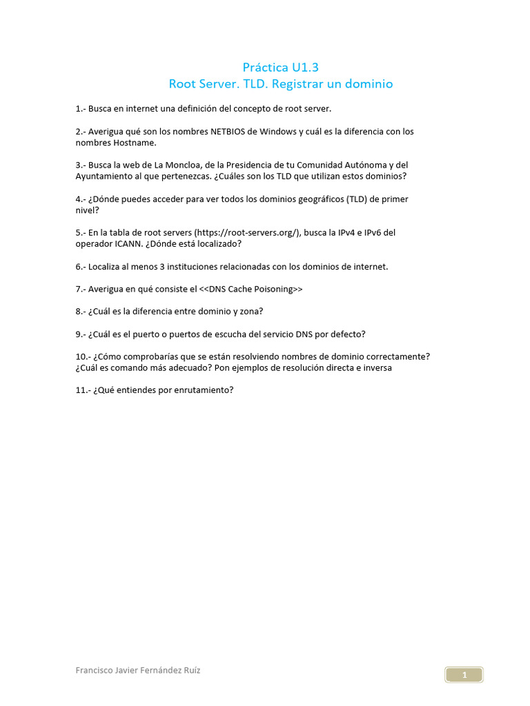 Practica 1.3. Root Server, TLDS, Dominios | PDF | Tecnología