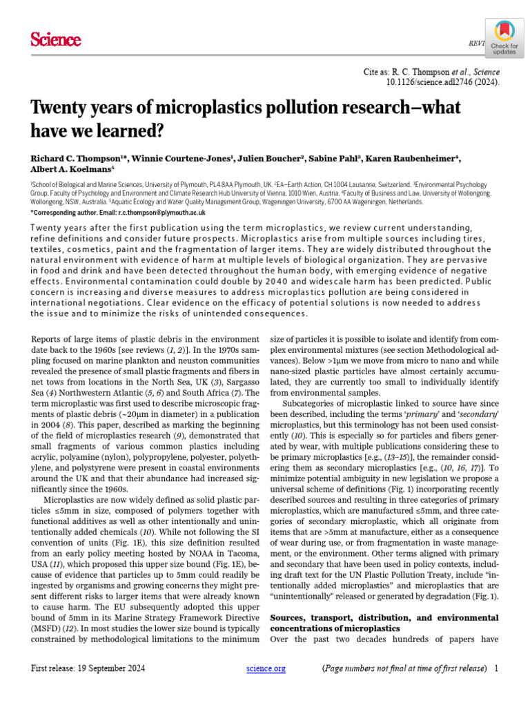 Thompson 等 - 2024 - Twenty years of microplastics pollution research-what have we learned | PDF ...