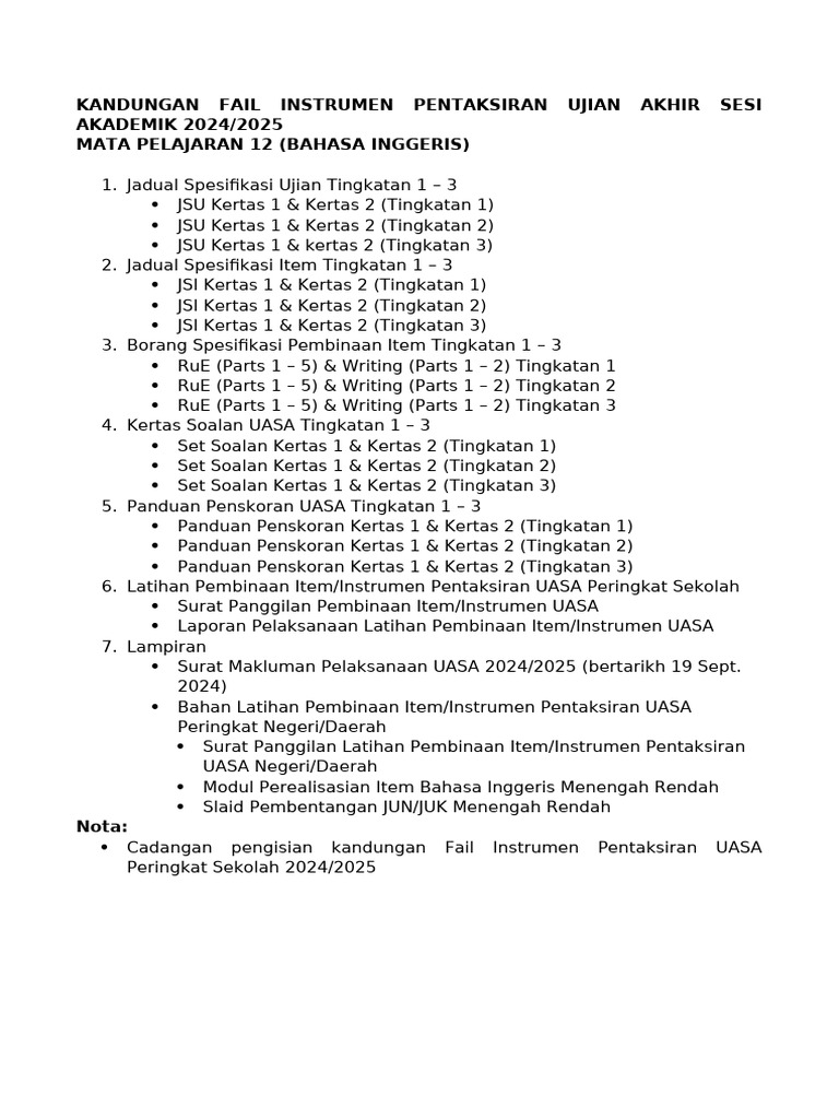 Fail Pentaksiran UASA 2024/2025 | PDF | Kajian Bahasa Asing | Sains ...