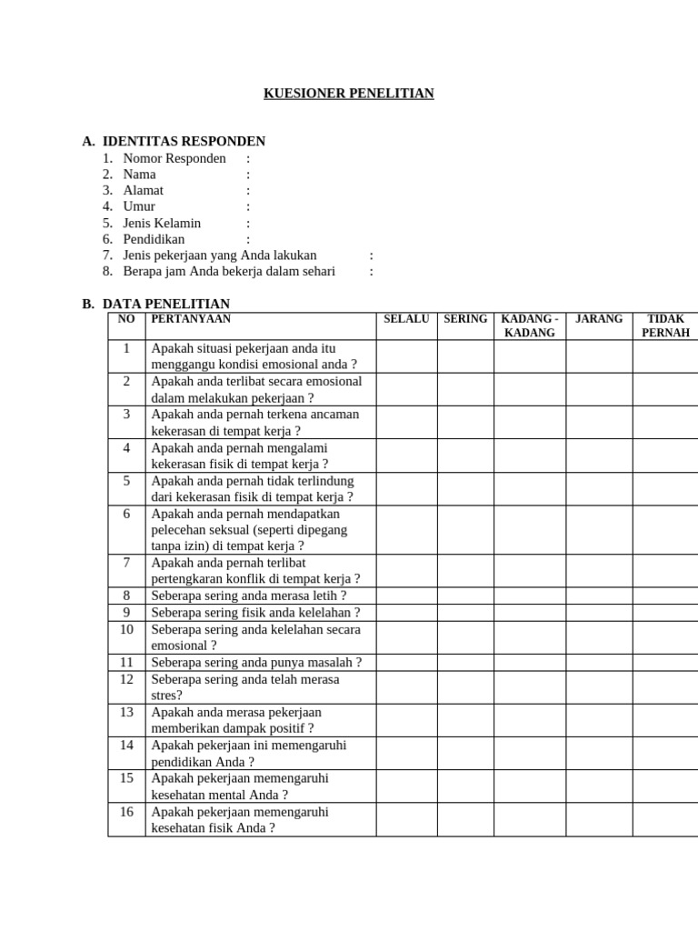 Kuesioner | PDF | Pengembangan Diri | Kesehatan Holistik