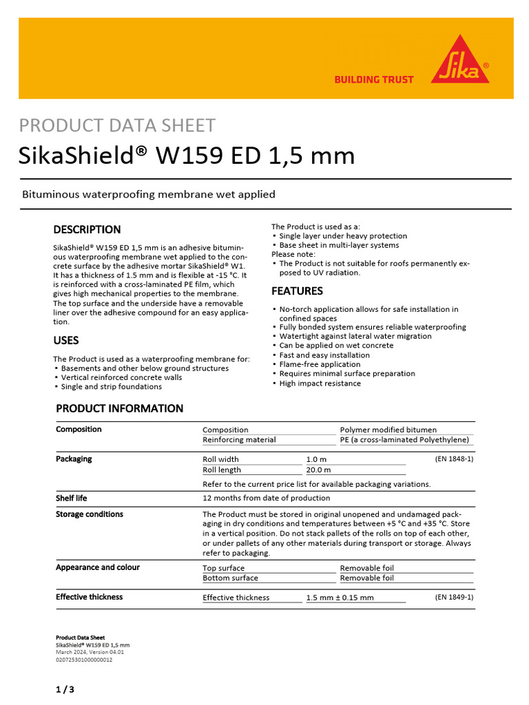 Sikashield w159 Ed15mm | PDF | Adhesive | Polyethylene