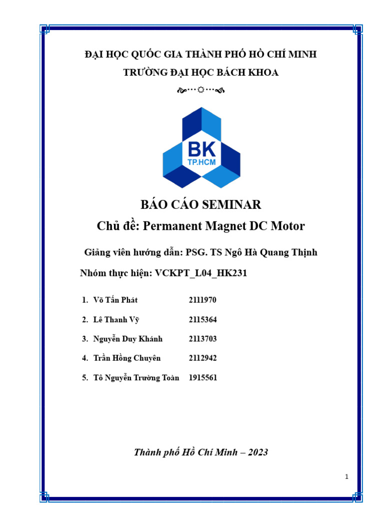 BÁO CÁO SEMINAR - Permanent Magnet DC Motor | PDF