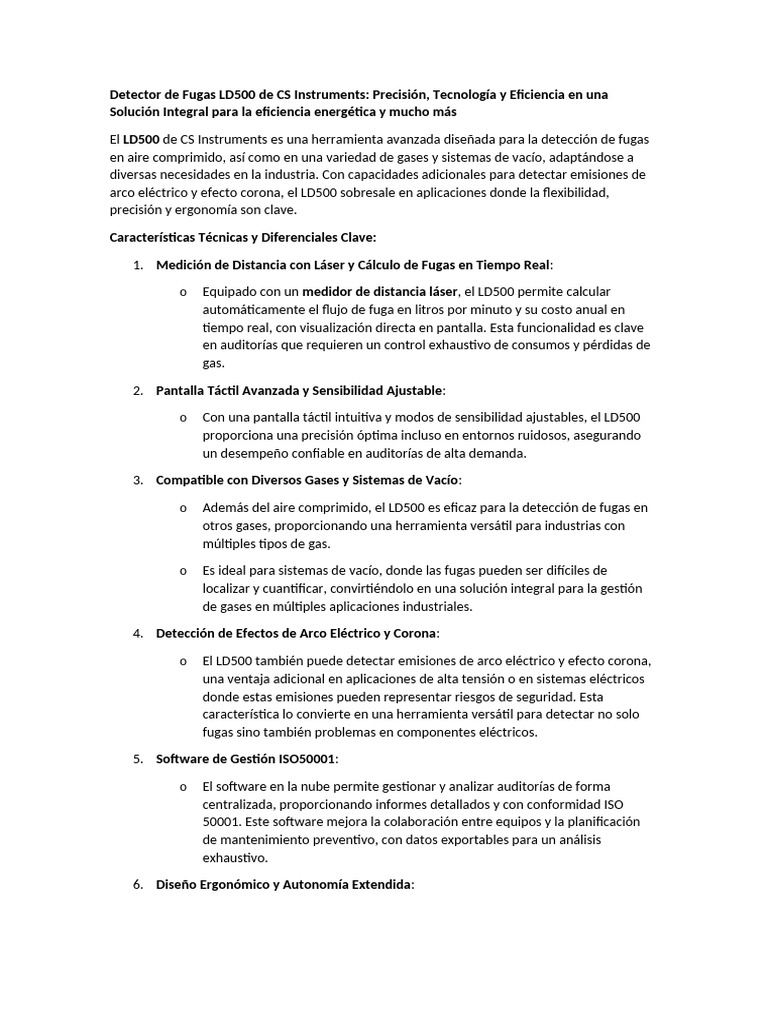 Detector de Fugas LD500 de CS Instruments Ventajas - ESPAÑOL | PDF ...