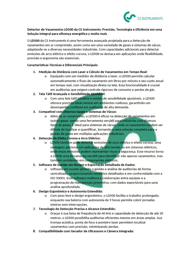 Detector de Fugas LD500 de CS Instruments Ventajas Portugues | PDF ...
