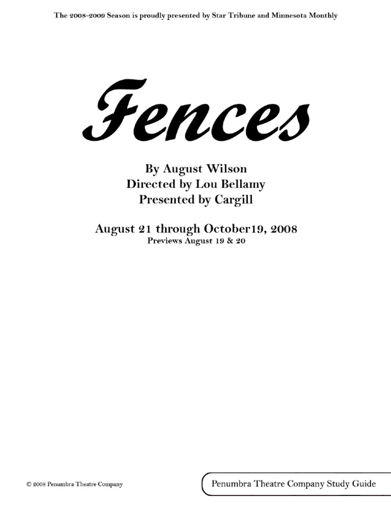 Fences Study Guide (Printer Friendly) | PDF | Minstrel Show | Theatre