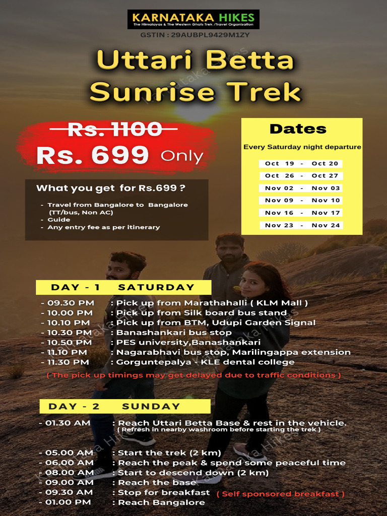 Uttari Betta Night Trek Details | PDF