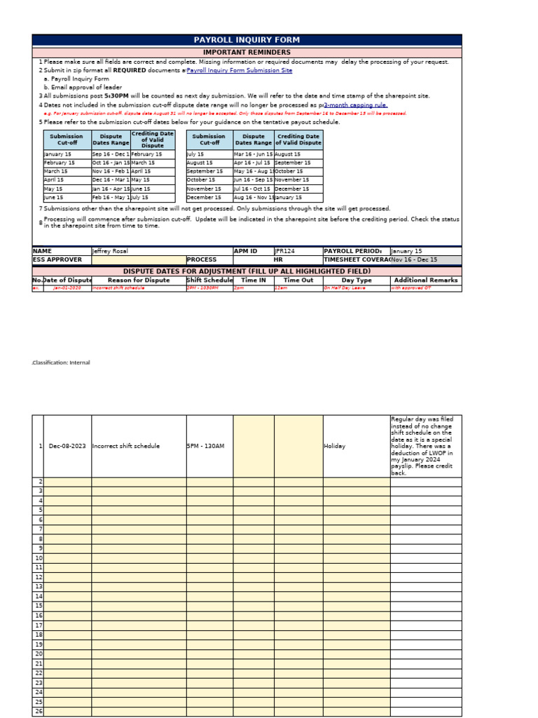 Revised Payroll Inquiry Form - JPR124 | PDF