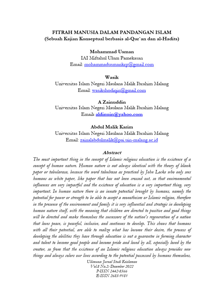 Fitrah Manusia Dalam Pandangan Islam | PDF | Ilmu Sosial | Agama ...