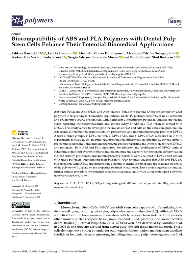 Biocompatibility of ABS | PDF | Tissue Engineering