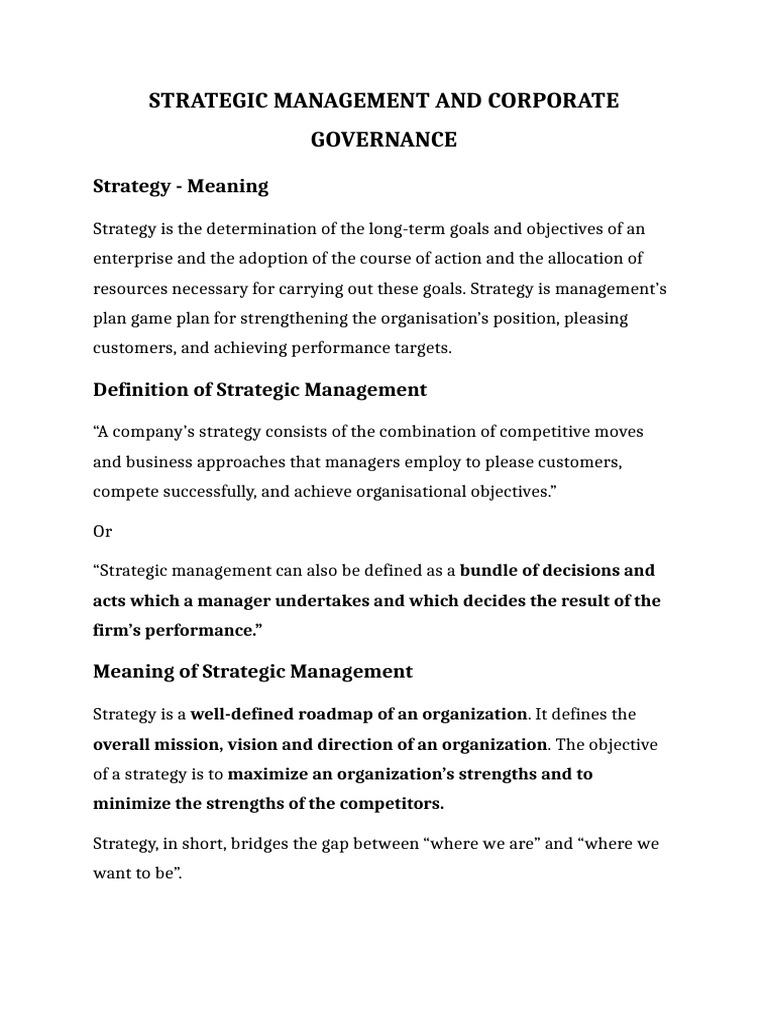 Strategic Management and Corporate Governance | PDF | Strategic ...