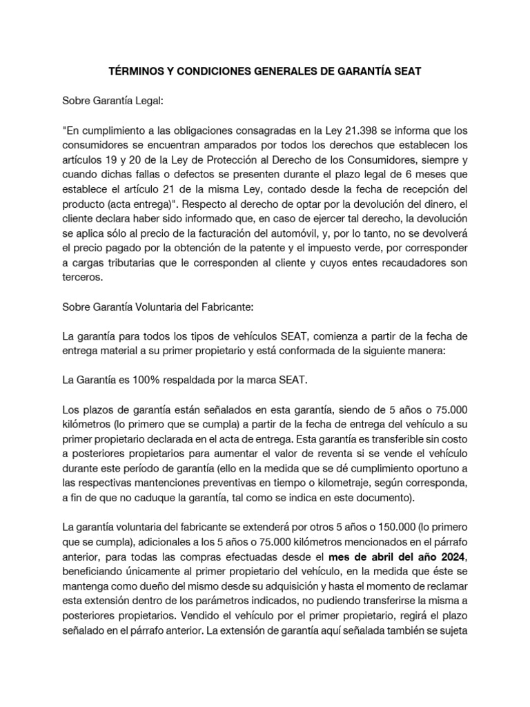 2024 03 12 Tei Rminos y Condiciones Generales de Garantii A Seat | PDF ...