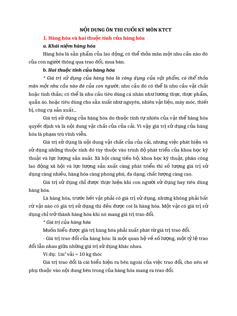 Nội Dung Ôn Thi Cuối Kỳ Môn KTCT | PDF