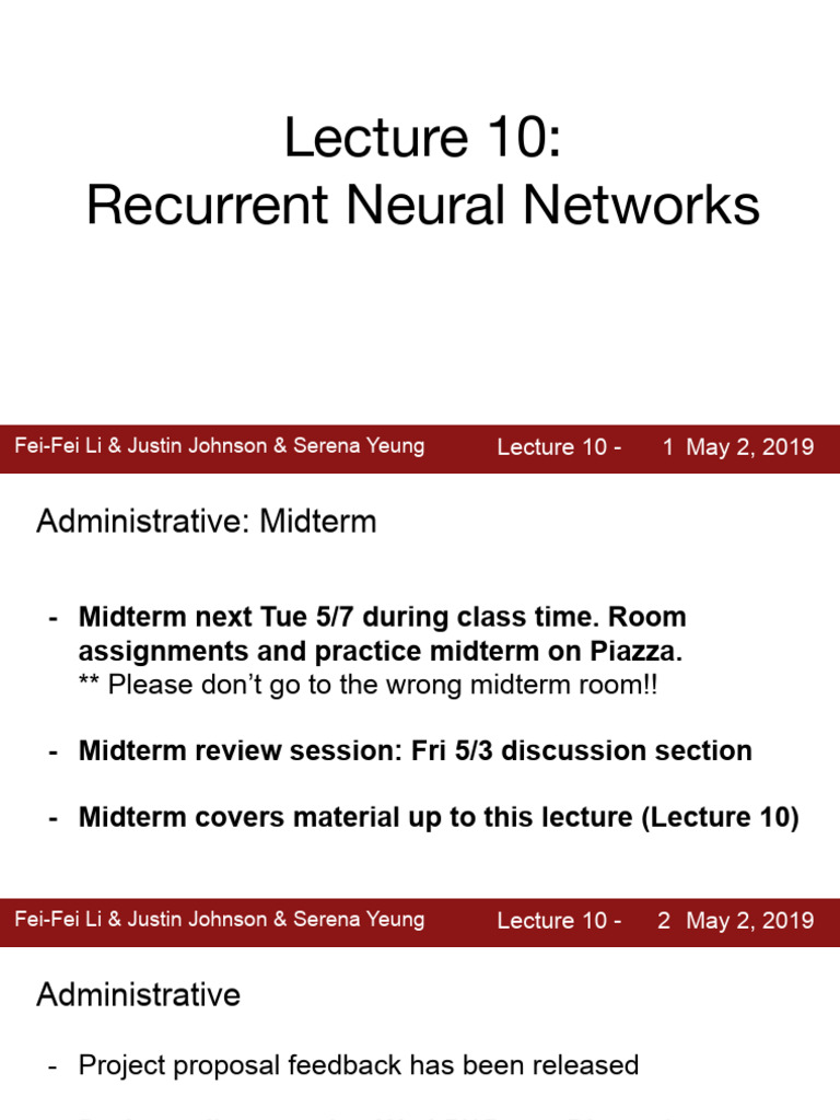 cs231n 2019 Lecture10 | PDF | Learning | Computational Neuroscience