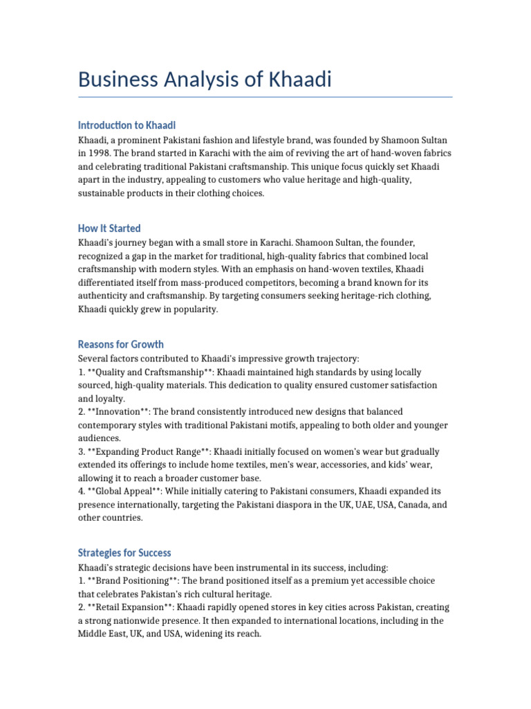 Khaadi Business Analysis Assignment No Highlight | PDF | Pakistan | Brand