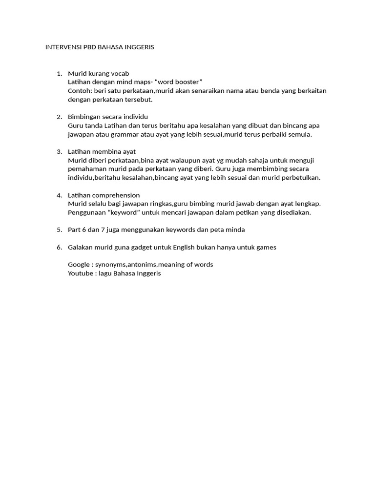 Intervensi PBD Bahasa Inggeris | PDF