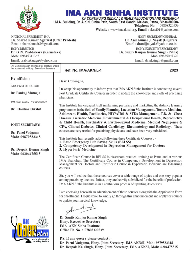 IMA AKN Sinha Institute Courses | PDF | Medicine | Clinical Medicine