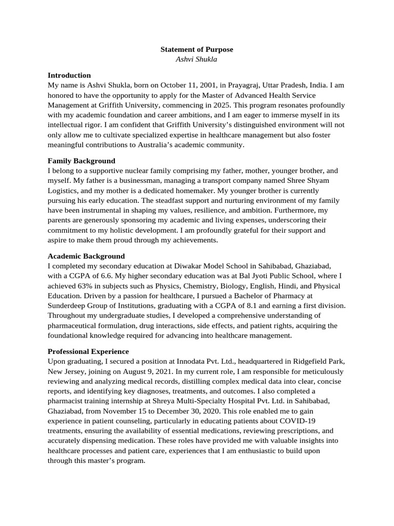 Statement of Purpose | PDF | Health Care | Health Administration