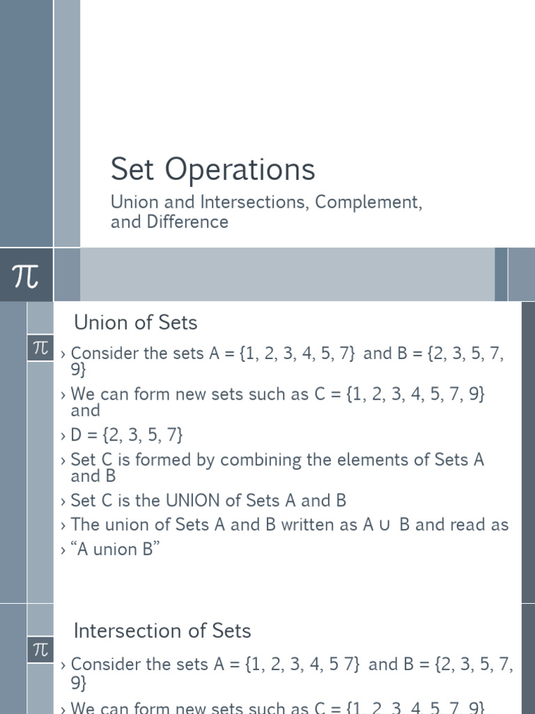 2 Set Operations Unions Intersections Complement Difference | PDF | Mathematical Logic | Mathematics