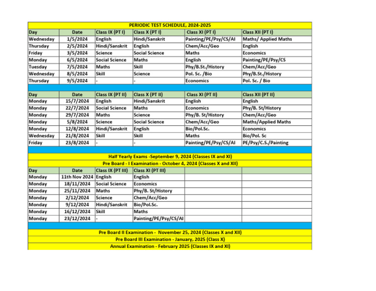 PT Schedule - 2024-25 Classes IX To XII | PDF | Foreign Language ...