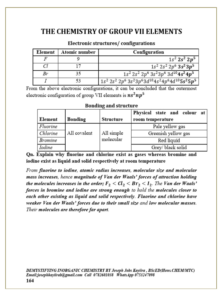 Group VII Elements: Properties & Trends | PDF | Iodine | Chlorine
