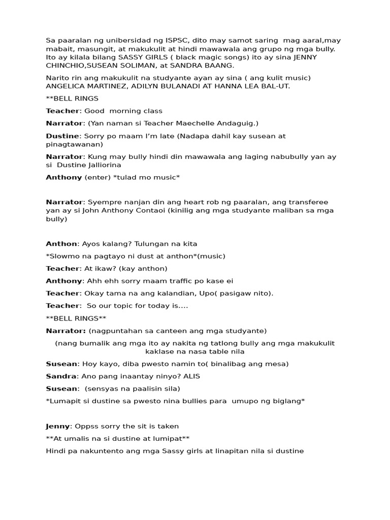 Teacher Narrator Dustine Narrator Anthony | PDF