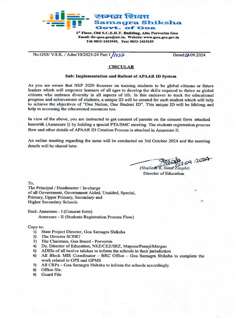 Circular - Rollout of APAAR ID System | PDF