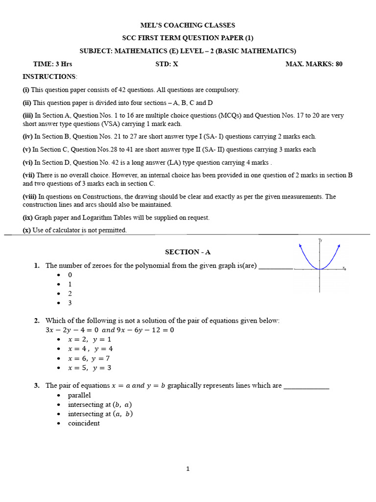 First Term (Level - 2) Paper - 1 | PDF | Circle | Quadratic Equation