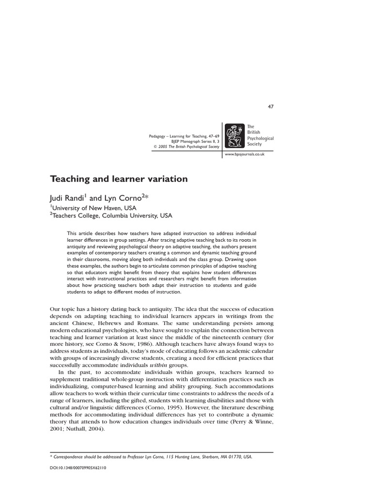 RANDI Teaching and Learner Variation | PDF | Learning | Teachers