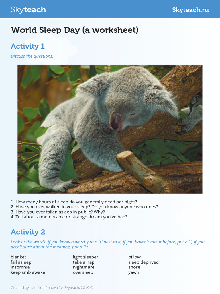 World Sleep Day Worksheet | PDF | Sleep | Nightmare