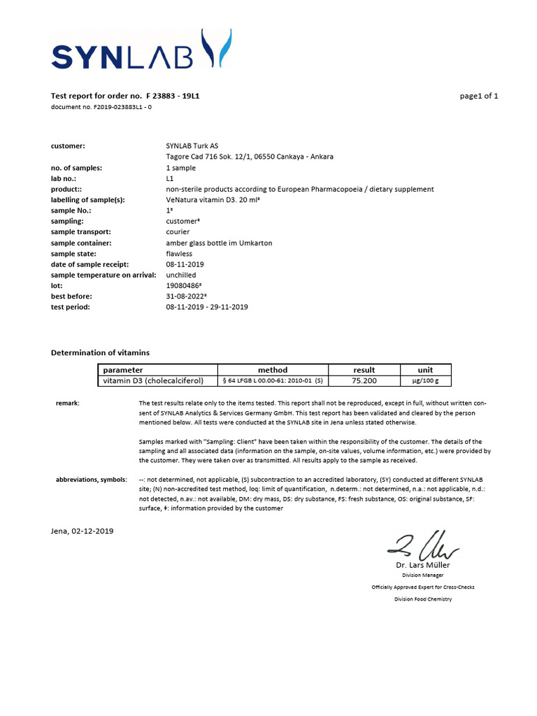 Venatura Vitamin d3 Takviye Edici Gida Analiz Sertifilasi | PDF | Biologically Based Therapies ...
