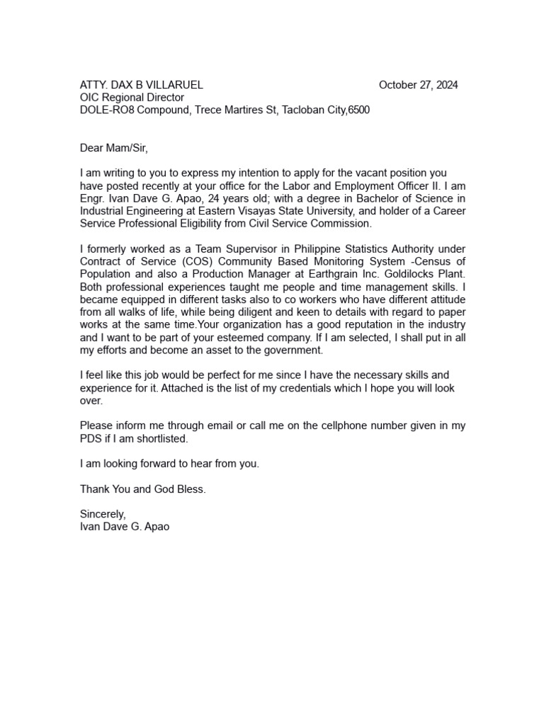 Apao Application Letter | PDF