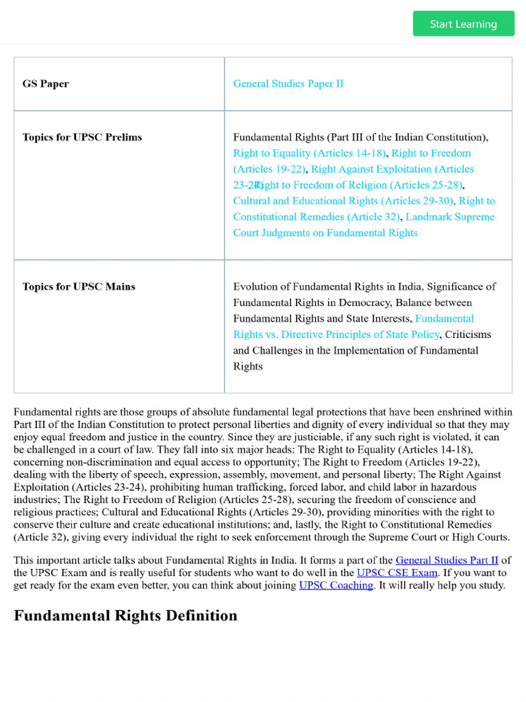 Fundamental Rights (Articles 12-35) - Significance & More - UPSC Notes ...