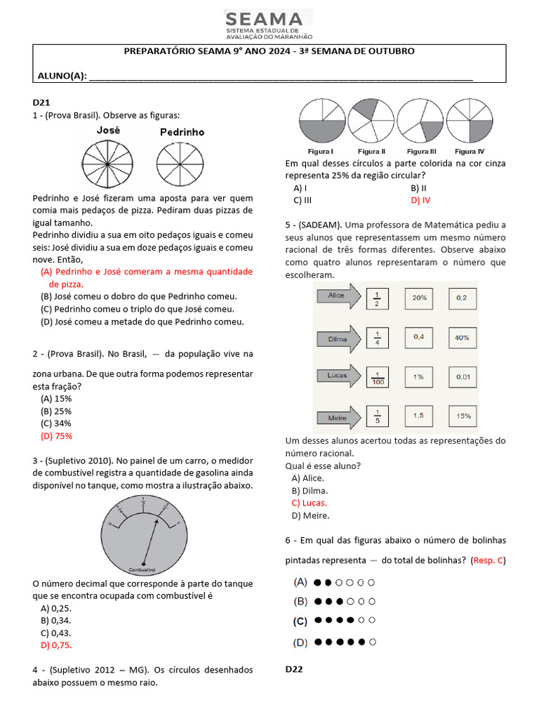 Preparatório Seama 9 Ano - 3 Semana | PDF