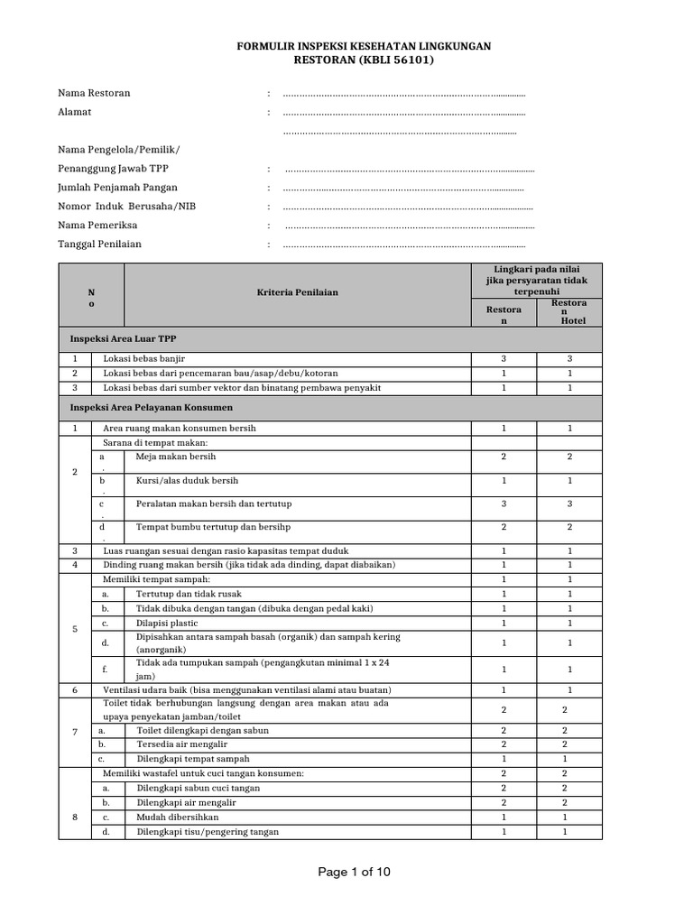 Formulir Ikl Rba Restoran - A4 | PDF