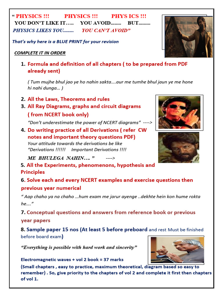 Revision Plan For Physics Exam | PDF