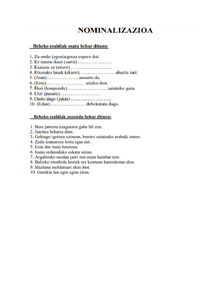 Nominalizazio Ariketa-Froga | PDF