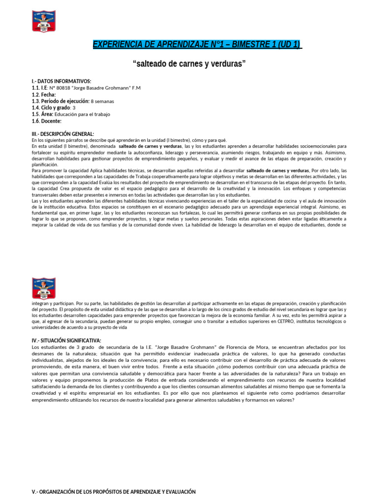 3experiencia Aprendizaje. Bim 1- Ud 1 | PDF | Iniciativa empresarial | Carne