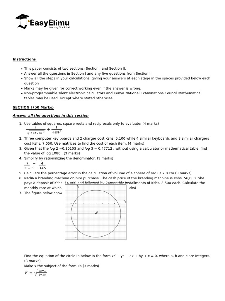Hsmathematics Paper 2 Questions and Answers - Form 3 End Term 3 Exams ...
