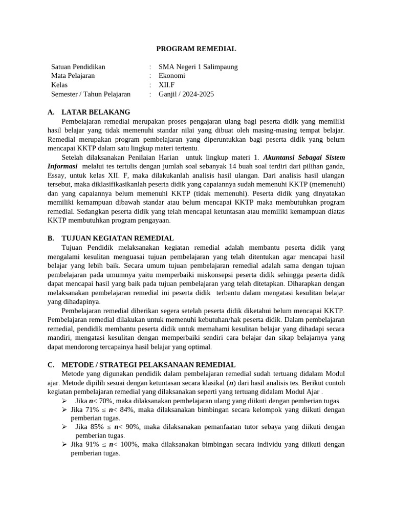Program Remedial Dan Pengayaan | PDF